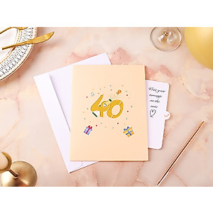 Liif Happy 40th Birthday 3D Greeting Pop Up Card, 40th Birthday Card For Women, Men, Husband, Wife, Son - Funny, Congratulations, Celebration, Balloons, Champagne | With Message Note & Envelop