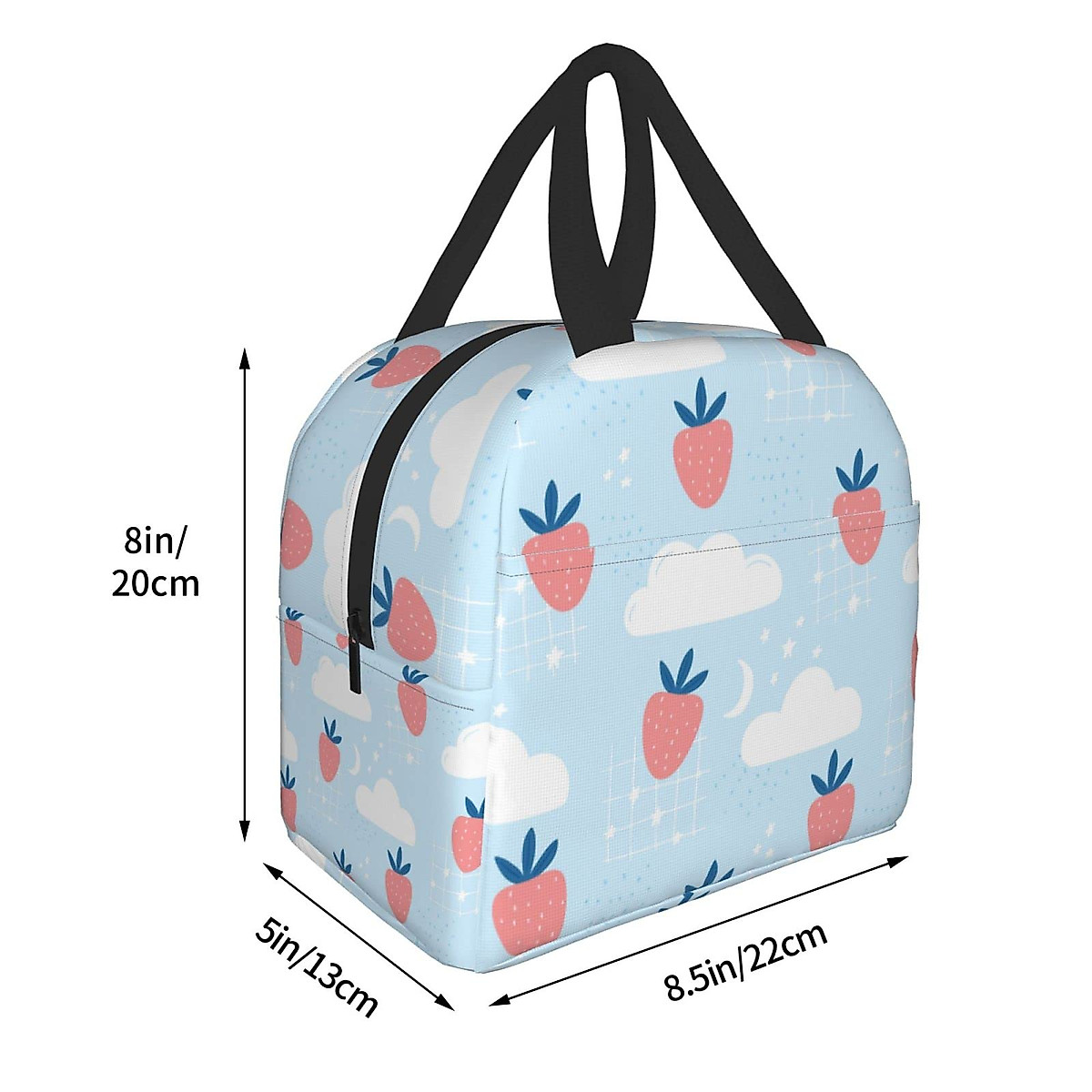 Ucsaxue Cute Strawberry With Clouds, Moon And Stars Lunch Bag Reusable Lunch Box Work Bento Cooler Reusable Tote Picnic Boxes Insulated Container Shopping Bags For Adult Women Men