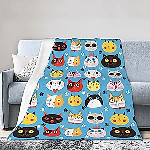 Cute Cat Blanket Warming Gifts Super Soft Throw Blanket Flannel Cozy for Loved One Home Decor for All Season 50"X40"