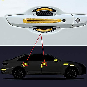 WindCar Car Door Handle Reflective Stickers Universal Auto Door Handle Scratch Cover Guard Protective Film Pad with Safety Reflective Strips 8 Pack (Yellow)