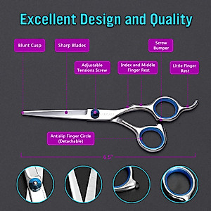 COOLALA Stainless Steel Hair Cutting Scissors 6.5 Inch Hairdressing Razor Shears Professional Salon Barber Haircut Scissors, One Comb Included, Home Use for Man Woman Adults Kids Babies