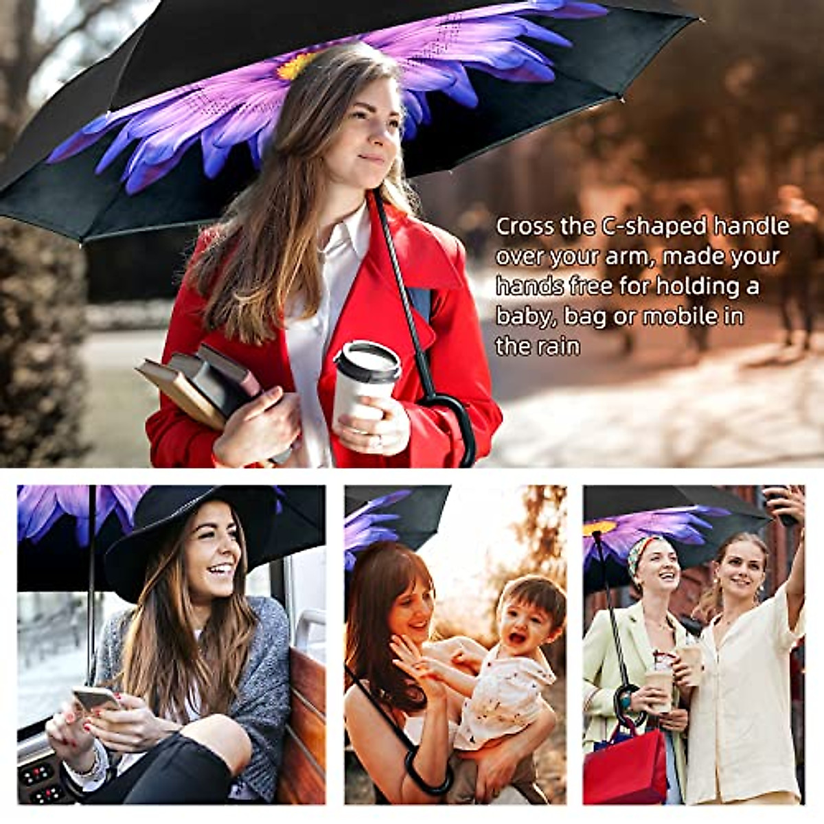 Trenovo Inverted Umbrella - 2023 Pro-Series Windproof Reverse Umbrella with C-Shaped Handle, Upside Down Umbrella for Rain, Updated Waterproof Tech & Wind Resistant Double Layer Stick Umbrella, Anti-UV Inside Out Umbrella for Car, Women and Men (Lucite)