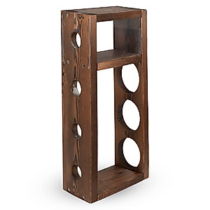 Rustic State Sonoma Countertop Wood Vertical Wine Rack with Cork Storage - Freestanding Tabletop Liquor Holder Shelf Organizer - Holds 3 Bottles - Home Kitchen Dining Room Bar Décor - Burnt Brown
