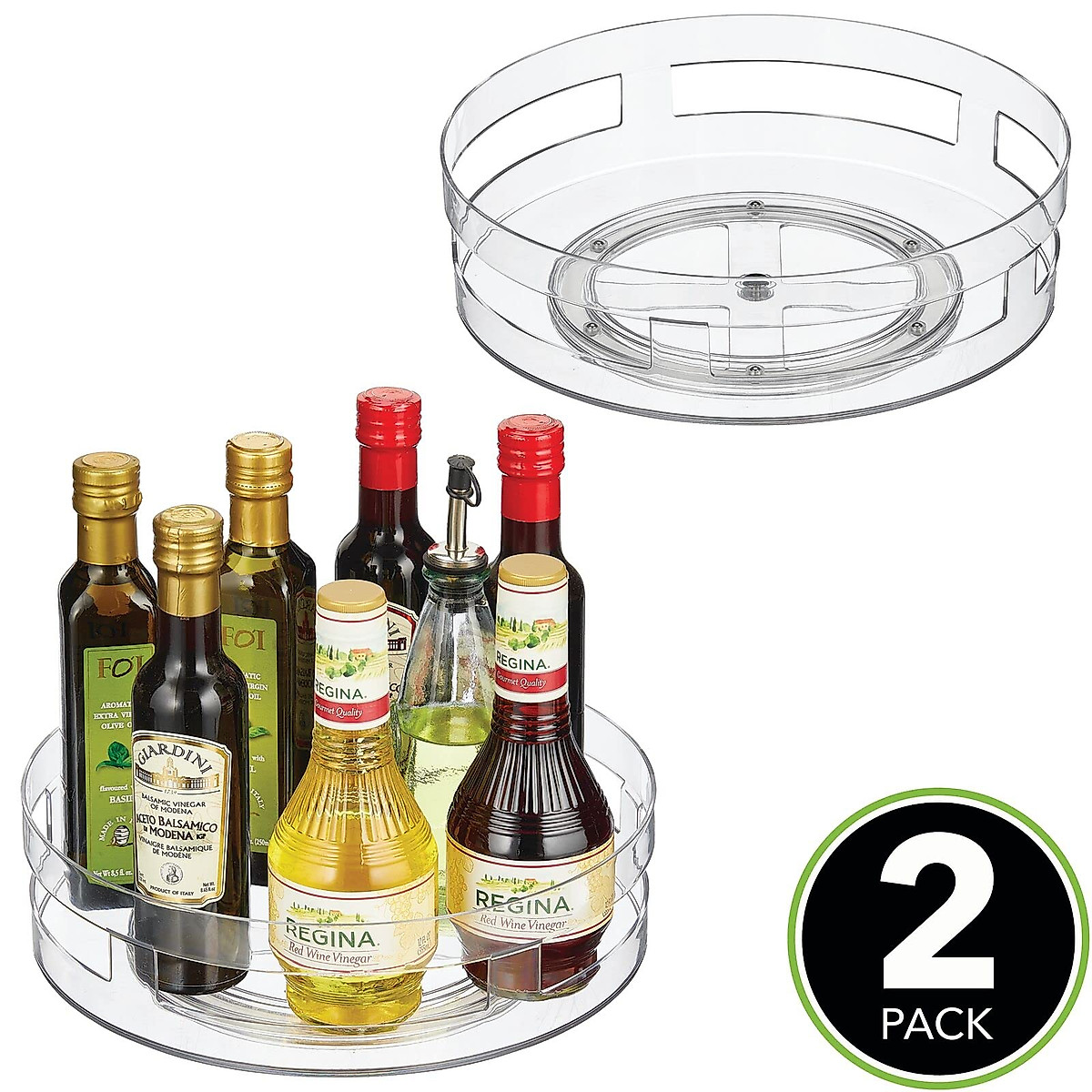 mDesign Lazy Susan Turntable Plastic Open Vented Spinner for Kitchen/Bathroom, Pantry, Fridge, Cupboards, Counter Organizing, Fully Rotating Organizer for Food, 11.5" Round - 2 Pack, Clear