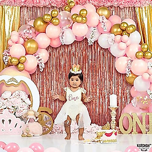 KatchOn, Rose Gold Fringe Curtain - XtraLarge 3.2x8 Feet, Pack of 2 | Rose Gold Backdrop for Bachelorette Party Decorations, Rose Gold Party Decor | Rose Gold Streamers, Rose Gold Birthday Decorations