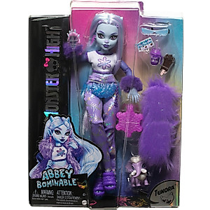 Monster High Doll, Abbey Bominable Yeti with Pet Mammoth Tundra & Accessories Including Furry Scarf & Snowflake Backpack