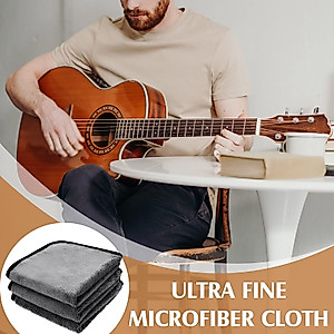 3 Pack Plush Microfiber Guitar Cloth Soft Cleaning Polishing Cloth Microfiber Towels for Guitar Bass Violin Piano Cleaning Instrument Accessories, 12 x 12 Inches, Gray