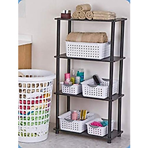Sterilite Large Ultra Plastic Basket with Handles, 6 Count, and Medium Ultra Plastic Basket with Handles, 12 Count Storage Solution System for Home