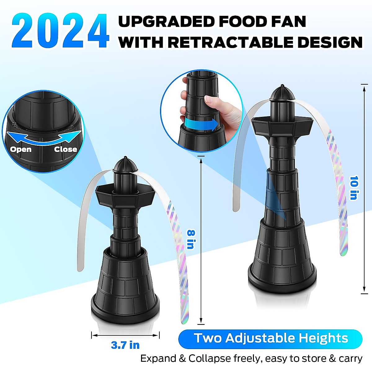 VAVNVE Fly Fans for Tables, 3 Packs Fly Fan for Outdoor Table, Portable Table Fly Fans,Hangable Fans with Holographic Blade,Table Food Fly Fan for Restaurant Picnic Party,Kitchen,BBQ