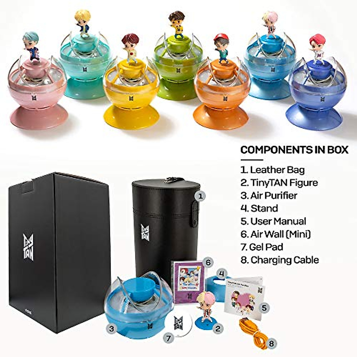 BTS TinyTAN Jimin Air Purifier e-Nano Film Filter with Real-Time Diagnosis 4-Stage LED for Allergies and Pets, Odor and Dust Eliminator for Home Office Desk