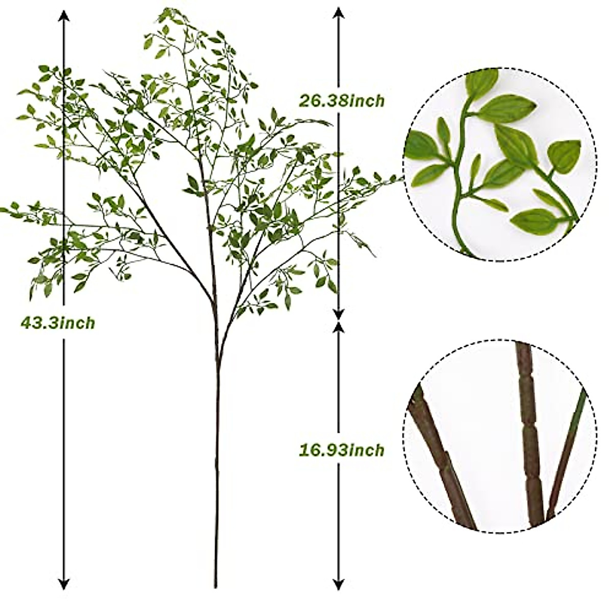 CEWOR Faux Branches Artificial Plants 2PCS 43.3 Inch Green Nandina Faux Plants for Wedding Shop Garden Office Home Décor Greenery Stems for Vase