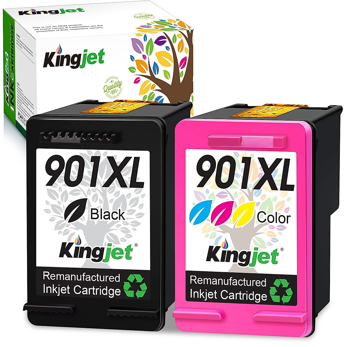 Kingjet Remanufactured Ink Cartridge Replacement for 901 XL 901XL Work for Officejet 4500 J4500 J4524 J4540 J4550 J4580 J4624 J4640 J4660 J4680 J4680C Printer, 2 Pack (1 Black, 1 Color)