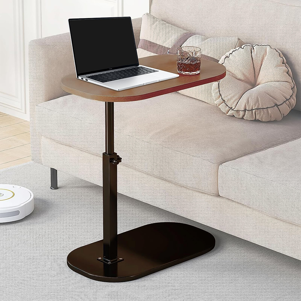 GENDLTHIJ C Shaped End Table for Couch, C Table End Table with Adjustable Height, 360° Swivel Laptop Desk for Livingroom,Bedroom,Study and Small Spaces,Bedside Table (Walnut Wood)