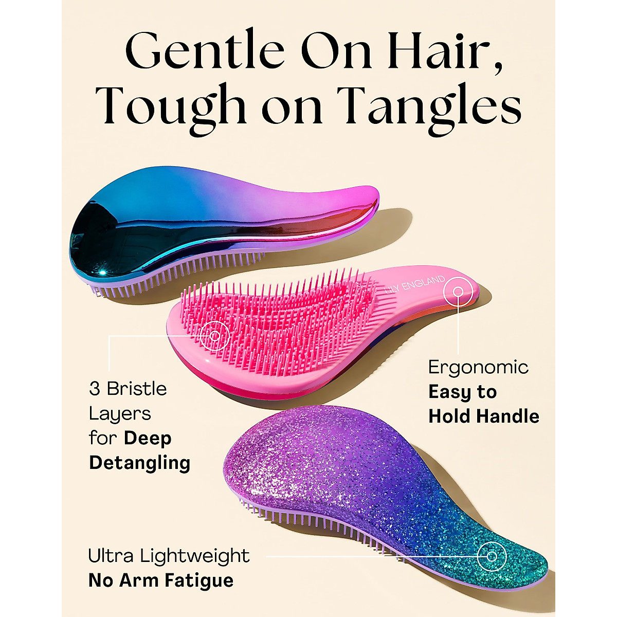 Detangling Brush. Detangler Hairbrush for Curly, Thick, Natural, Straight, Fine, Wet or Dry Hair for Women, Kids and Toddlers by Lily England (Pink / Orange)