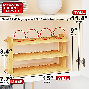 SpaceAid Bamboo Water Bottle Organizer with Labels, Kitchen Pantry Water Bottle Storage Rack for Cabinets, Home Cup and Wine Bottle Holder Shelf Organizers, (3-Tier, Hold 12 Bottles)