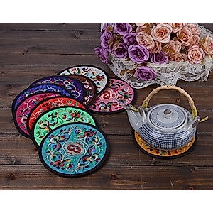 Ambielly Drinks Coasters,Vintage Ethnic Floral Fabric Coasters Bar Coasters Cup Coasters for Friends,Housewarming,Party,Living Room Decor, 10pcs/Set, 5.12"/13cm (Mixed Colors)