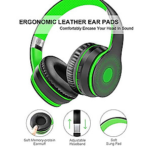 LOBKIN Bluetooth Foldable Headband Microphone &Audio Cable,Hi-Fi Stereo Wireless Headset,Noice Cancelling Soft Earmuffs,TF Card MP3,FM Radios Headphones for Online Class/iPhone/iPad/PC (Green)