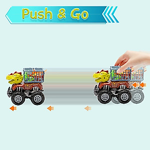 Yoocaa Dinosaur Toys for Kids 3-5, 4 Dinosaur Monster Trucks Mini Pull Back Cars, Dinosaur Transport Carrier Truck Playset, Gifts for Boys Toddler 3,4,5,6 Years Old