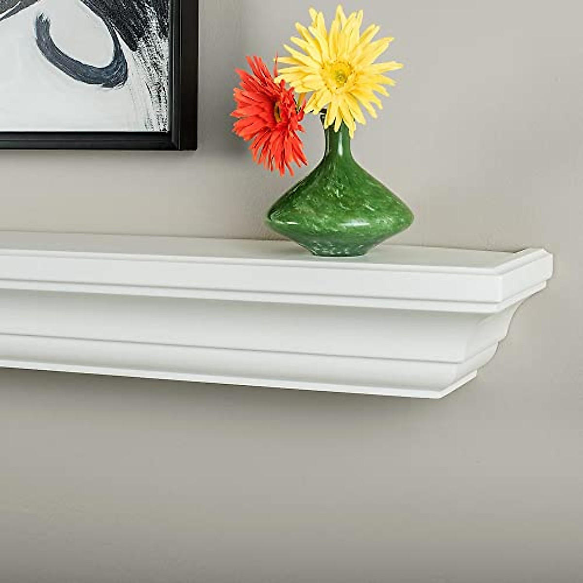 MANTELSDIRECT 60 Inch Floating Fireplace Mantel Wood Shelf in White - Colton from Mantels Direct | Wooden Rustic Wall Shelf Perfect for Décor and Electric Fireplaces