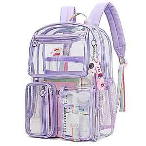 AUOBAG Clear backpack for girls Backpacks elementary Bookbags Middle School bags Women Casual Daypack Send pendant (Purple)
