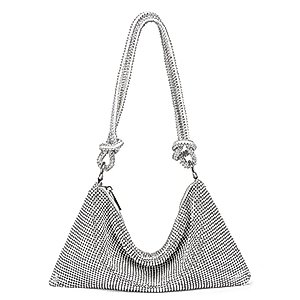 Rhinestone Hobo Bag for Women Chic Evening Handbag Shiny, Sparkly Crystal Handbag Shoulder Bags for Travel Vacation Party Proms Gifts (Silver)
