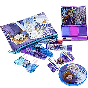Disney Frozen - Townley Girl Super Sparkly Cosmetic Beauty Makeup Set For Girls with Clips, Press On Nail, Lip Gloss, Nail Stickers, Lip Balm, Nail Gems and Mirror For Parties, Sleepovers & Makeovers