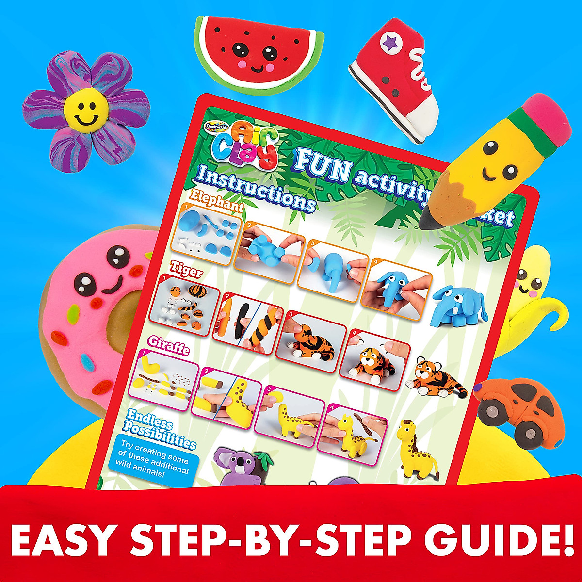 Air Clay Fun Activity Bucket - 15 Vibrant Colors and 5 Modeling Tools - Air Dry Clay for Kids - Soft Molding Clay for Kids - DIY Sculpting Art Craft Supplies Kits Gift - Magic Clay for Kids Ages 6+