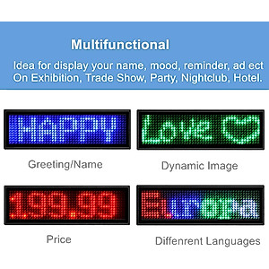 LED Name Tag, OUHL Upgraded Rechargeable LED Badge Scrolling Mini LED Display Cellphone Programmable Business Badges with Magnet/Pin (Red)