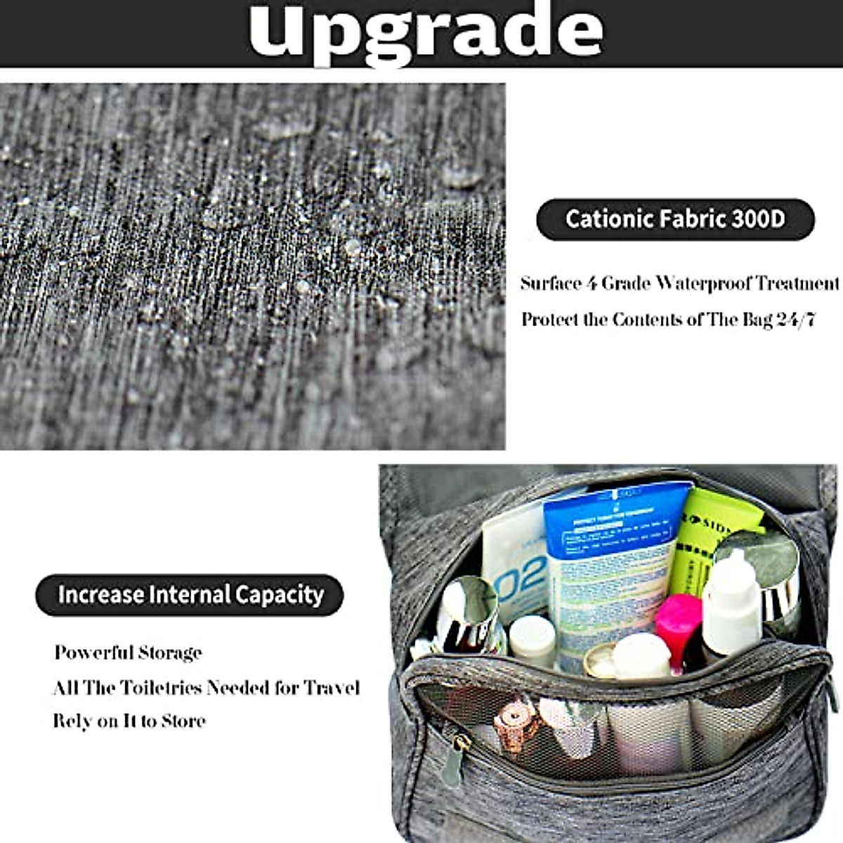 Hanging Toiletry Bag Large Capacity Men and Women Waterproof Travel Cosmetic Bag Bathroom Storage Bag (Grey)