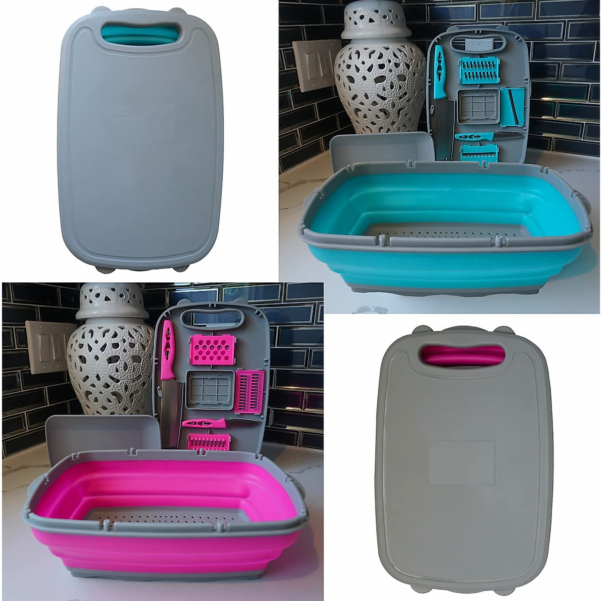 Cutting Board with Foldable Colander 10-in-1 Multipurpose Set Sturdy Compact Space-Saving Easy Cleaning Machine Washable Ideal for Kitchen Apartments Dorms Parks Picnics Beach Camping Travel RVs