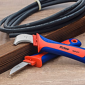 iCrimp Utility Knife for Cable Skinning, Wire Insulation Dismantling Knife, 2-Pack Insulated Electricians Cable Stripping Knives, Fixed Blade