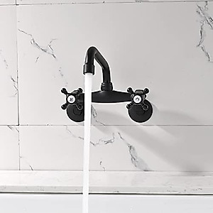 Jshozzy Matte Black Wall Mount Kitchen Sink Faucet Double Handle 3 Inch to 9 Inch Swivel Spout Wall-Mounted Commercial Bar Sink Faucet NSF Lead-Free Hot and Cold Water Mixer Tap Utility Sink Faucet