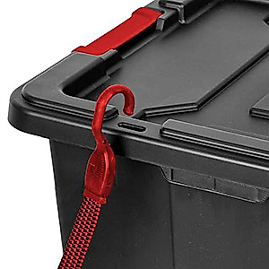 Sterilite 15 Gal Industrial Tote, Stackable Storage Bin with Latching Lid, Plastic Container with Heavy Duty Latches, Black Base and Lid, 12-Pack