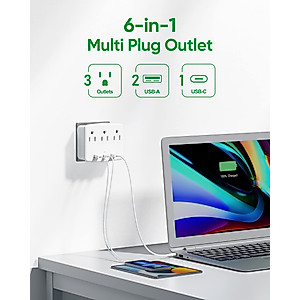 Foldable USB Wall Charger, Multi Plug Outlet Extender with 3 AC 3 USB Ports, Compact for Home Office Cruise Travel, College Dorm Room Essentials, 2 Packs