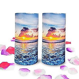 Set of 2 40 lbs Small ECO Scattering Tube Urn for Human Ashes, Biodegradable Decorative Spreading Cremation Urn for Adult Male Female Pet Dog Cat Ashes, Including ECO Artificial Flowers(Beach Sunset)