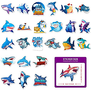 50PCS Funny Shark Stickers Sea Animal Stickers Water Bottle Stickers for Kids Cute Aesthetic Vinyl Waterproof Stickers for Laptop Scrapbooking Notebooks