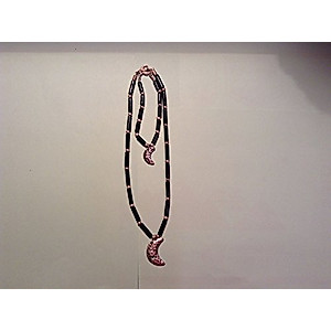 Plastic bead 17" Necklace & 7" Bracelets, black, silver color moon pendent