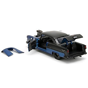 1955 Chevy Bel Air Blue Metallic and Black with Black Flames Bigtime Muscle Series 1/24 Diecast Model Car by Jada 34721