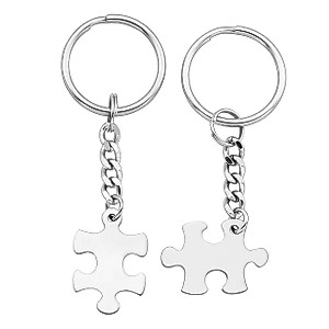 Jovivi 2pcs Stainless Steel Puzzle Couples Keychain Jewelry Set - Valentines Day Best Friend Gift