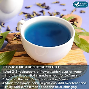 FreshDrinkUS, Premium 1010+ Butterfly Pea Flowers, 100% Natural & Pure from Whole Blue Butterfly Pea Flowers, Wildcrafted, Dried Blue Butterfly Pea Flowers Herbal Tea, No Gluten, Vegan