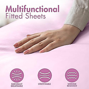 Homes Perception - 3-Piece Jersey Bed Sheets - Twin Size - Jersey Knit Sheet Set – Breathable & Soft Cotton Jersey Sheets - Includes Flat Sheet, Jersey Fitted Bed Sheet, & 1 Pillowcase, Pink