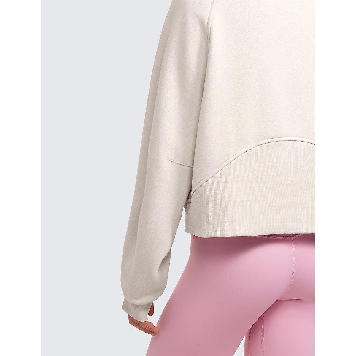 CRZ YOGA Womens Fleece Lined Half Zip Hoodies Pullover Oversized Long Sleeve Casual Workout Sweatshirts with Thumb Holes White Apricot Medium