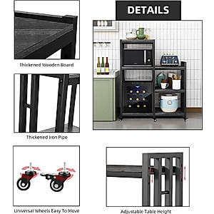 6-Tier Kitchen Bakers Rack Storage Shelf with Wheels, Utility Plant Stand/ Mini Fridge & Microwave Oven Stand Table, Coffee Bar, Adjustable Kitchen Shelves Freestadning for Home Office Patio