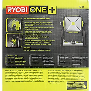 Ryobi P721 One+ 1,800 Lumen 18V Hybrid AC and Lithium Ion Powered Flat Standing LED Work Light with Onboard Mounting Options (Battery and Extension Cord Not Included, Light Only)