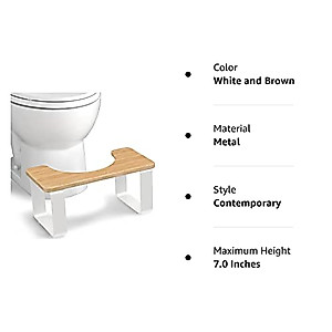 WOWOO HOME 7'' Wooden with Metal Squatting Toilet Stool, Bathroom Poop Stool for Adults, Potty Stool Anti-Slip Brown and White A01