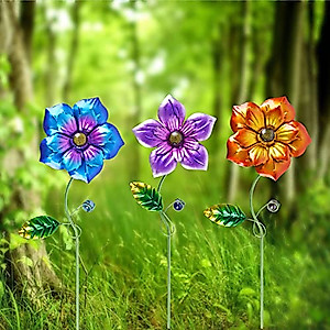 Topadorn Metal Flower Garden Stake Decor,Waterproof Metal Flower Stick for Outdoor Yard,Patio Decoration,Set of 3