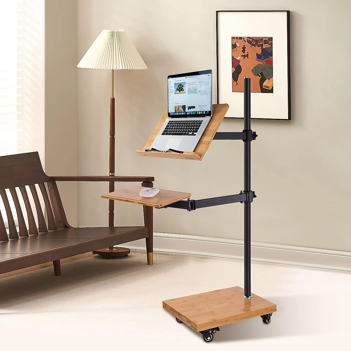 Laptop Stand for Couch,wishacc Rolling Workstation Stand Cart Desk for Laptops, Books, Tablets, and Art, Made for Sofa, Bed, Chair, or Standing