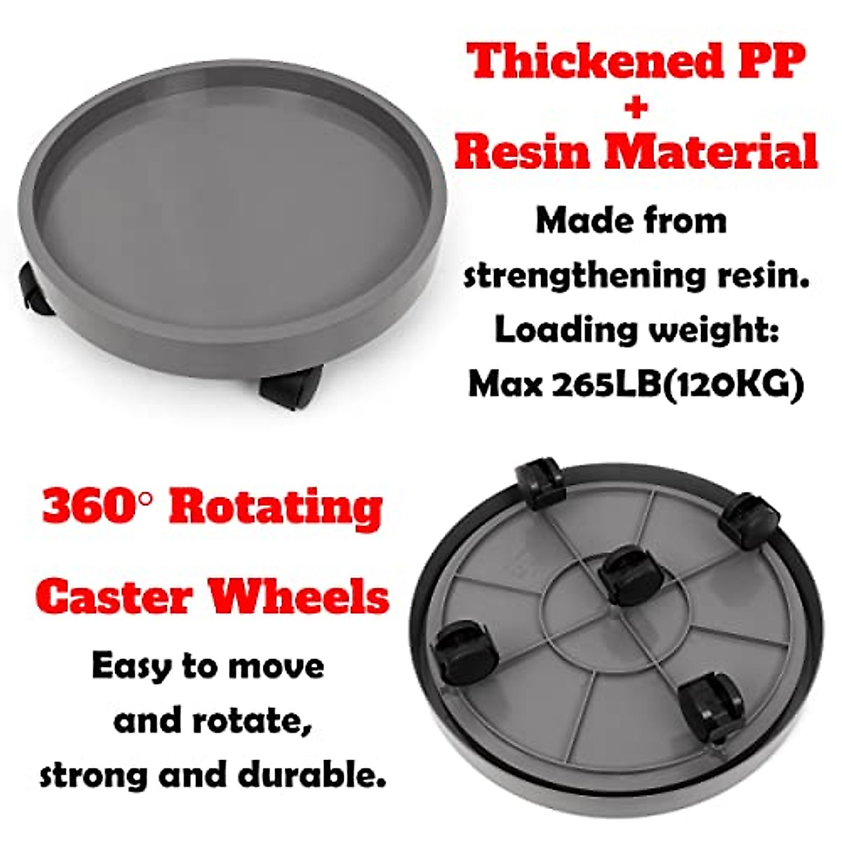 Coadura Plant Caddy with Wheels 14 Inch - 2 Pack Plant Caddy on Wheels Heavy Duty,Plant Dolly Plant Tray with Wheels Planter Caddies Indoor/Outdoor, Grey