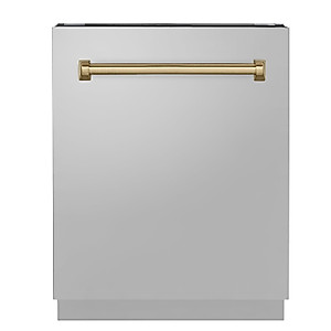 ZLINE Autograph Edition 24" 3rd Rack Top Control Tall Tub Dishwasher in Stainless Steel with Champagne Bronze Handle, 51dBa (DWVZ-304-24-CB)