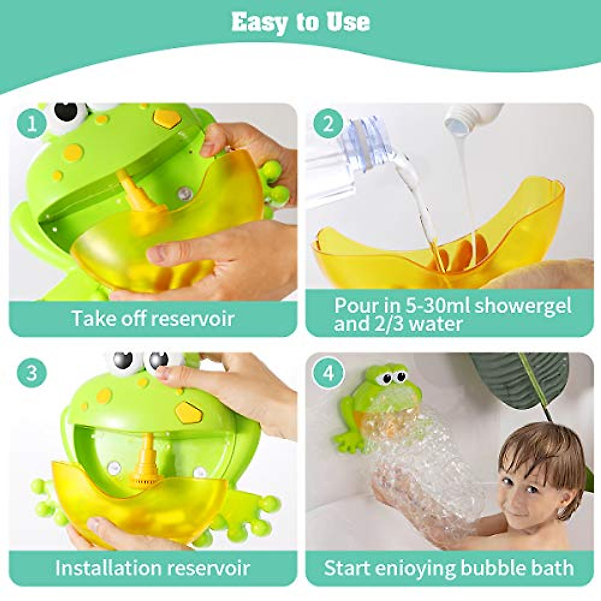 Baby Bath Bubble Toys Set,Tub Big Frog Automatic Bubble Maker Blower Toys with 12 Music Baby Fun Shower Toys, for Boys, Girls